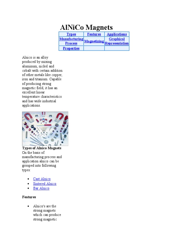 Alnico Magnets: Types Features Applications Manufacturing Process ...