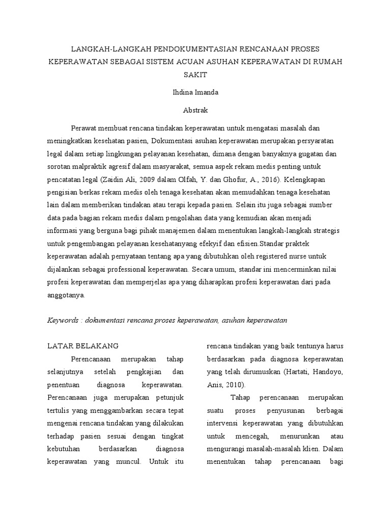 Langkah-Langkah Pendokumentasian Rencanaan Proses Keperawatan Sebagai ...
