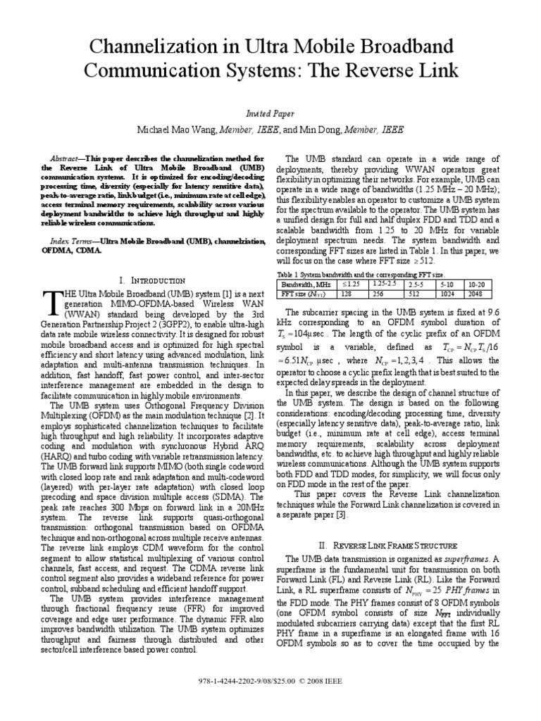Channelization in Ultra Mobile Broadband Communication Systems: The ...