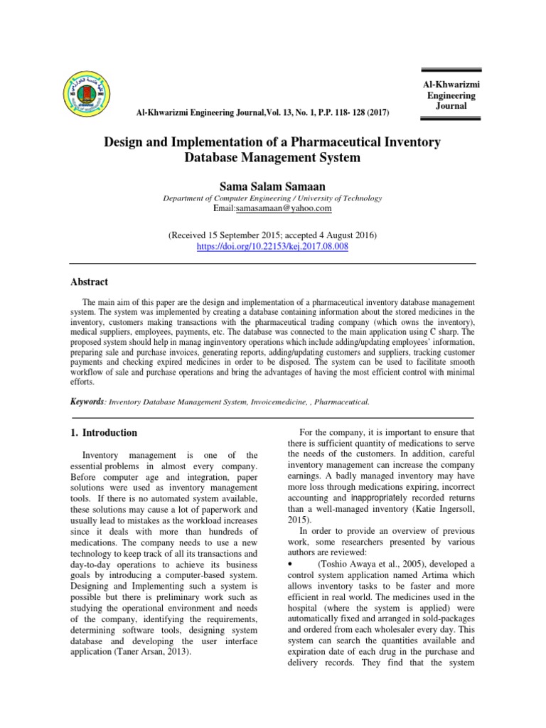 Pharmaceutical Inventory Database System | PDF | Databases | Relational ...