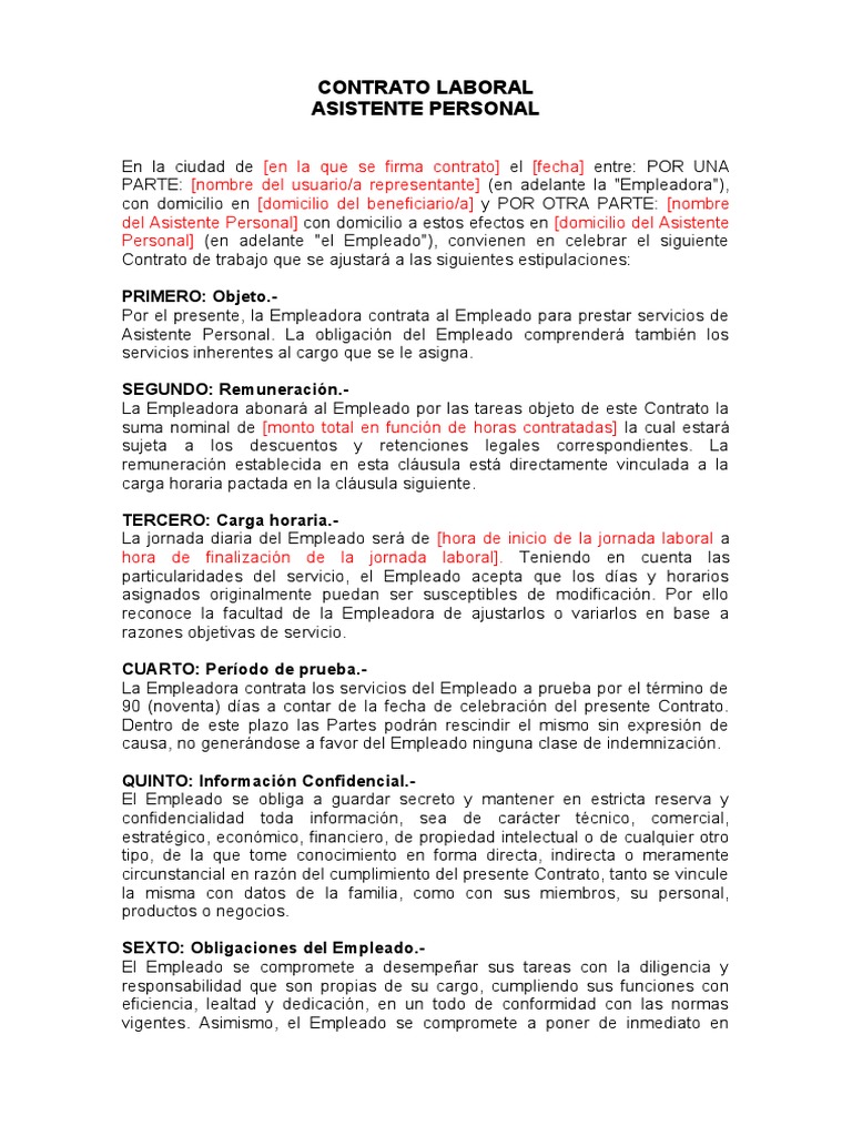 Modelo Contrato Asistente Personal | PDF | Tiempo de trabajo | Justicia