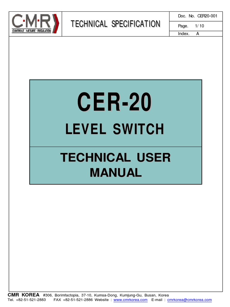 Installation, Operation, and Maintenance Manual for the CER-20 Level ...