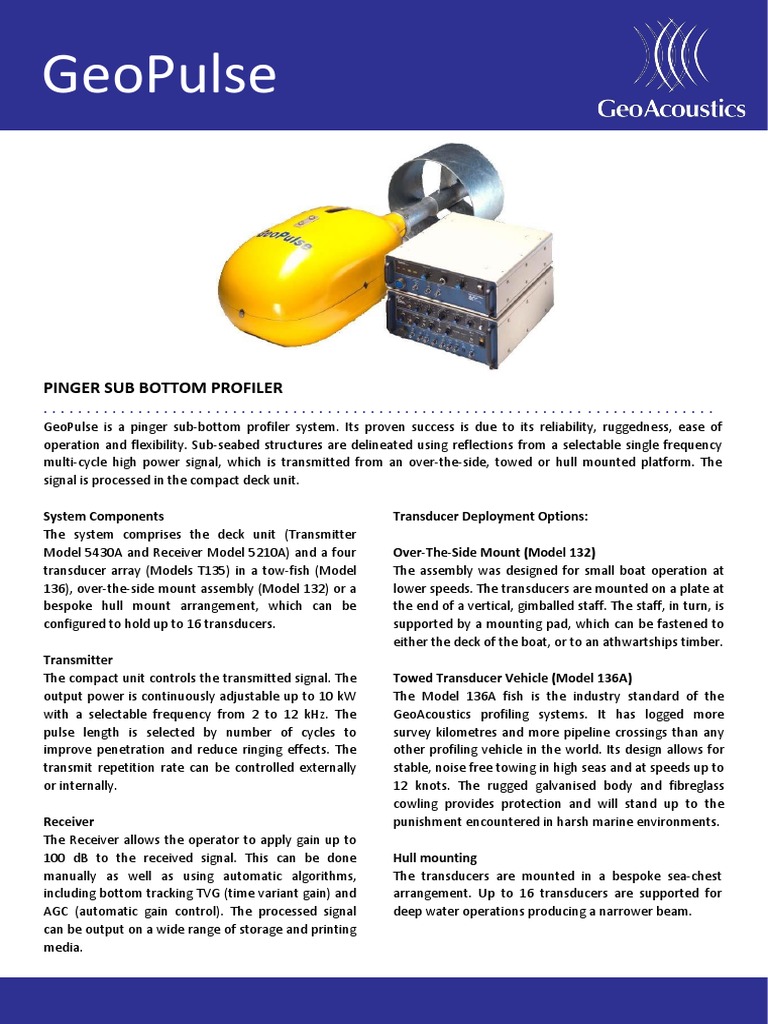Geopulse: Pinger Sub Bottom Profiler | PDF | Sonar | Electronics