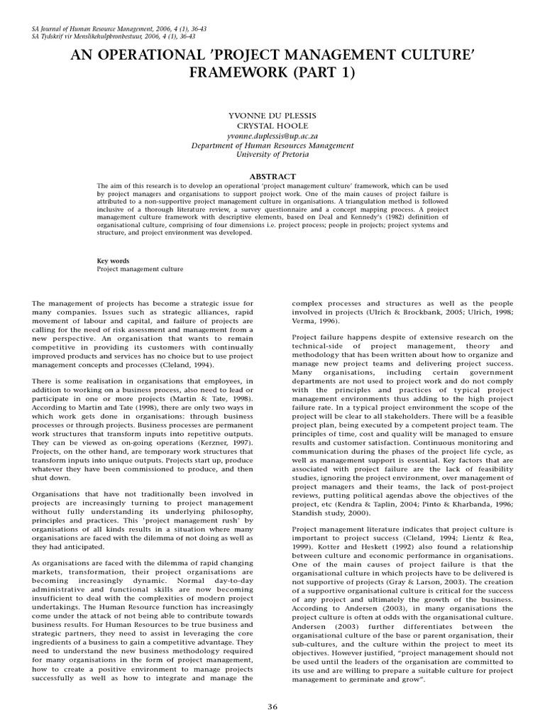 An Operational 'Project Management Culture' Framework (Part 1) | PDF ...