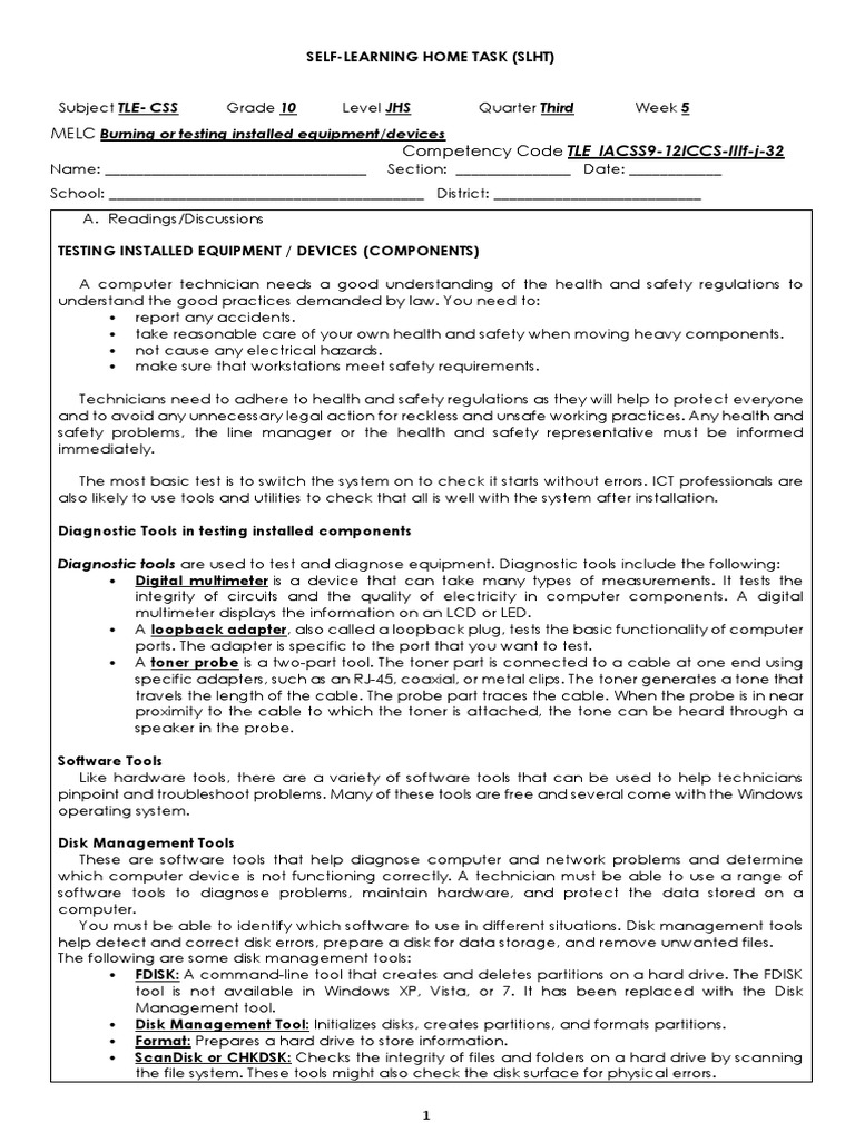 Melc Competency Code Tle - Iacss9-12Iccs-Iiif-J-32: Burning or Testing ...