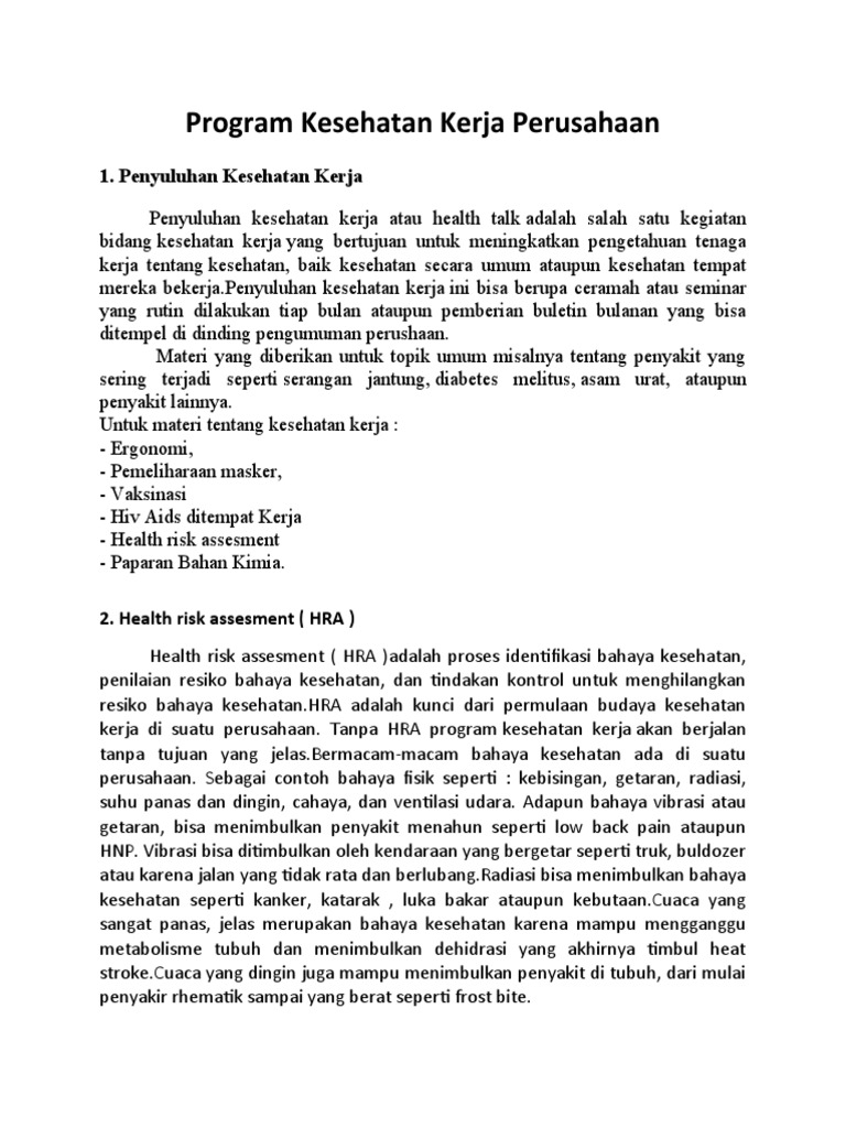 Program Kesehatan Kerja Perusahaan | PDF