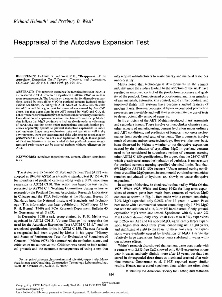 Reappraisal of The Autoclave Expansion Test | PDF | Cement | Building ...