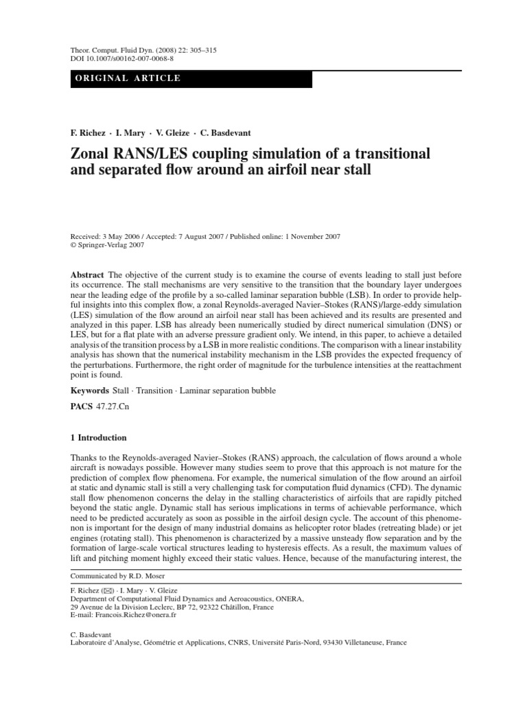 Zonal Rans Les Coupling Simulation Of A Transitional And Separated Flow