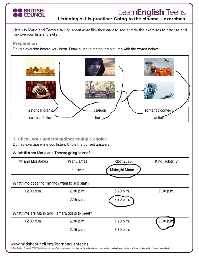 Going To The Cinema - Exercises 3 | PDF | Games & Activities