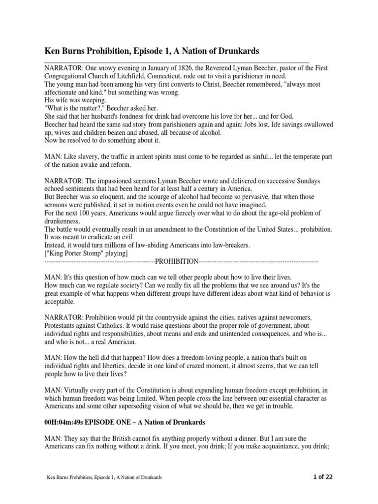Ken Burns Prohibition Episode 1 | PDF | Alcohol