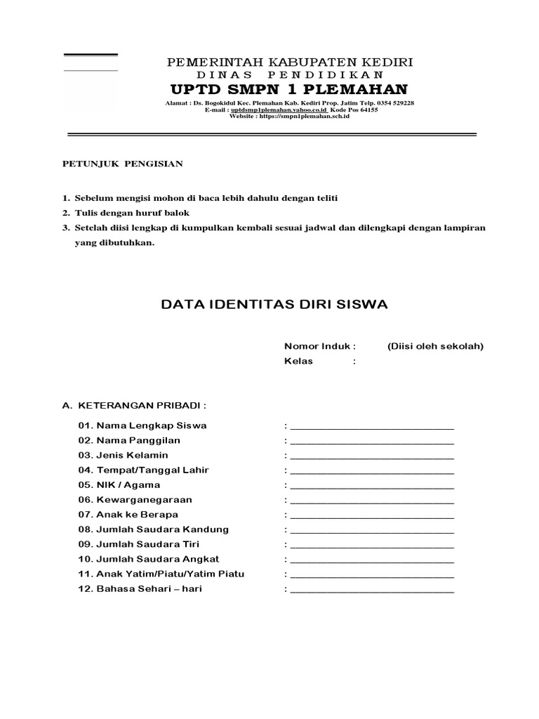 Data Pribadi Siswa | PDF