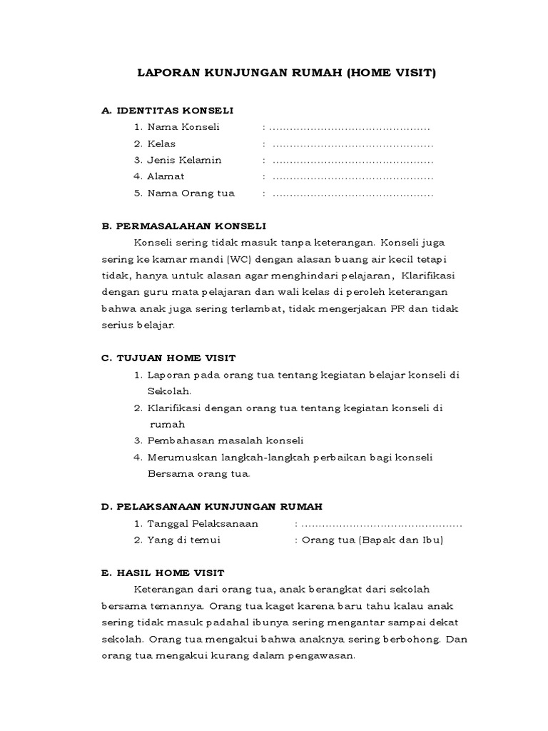 Laporan Kunjungan Rumah (Home Visit) Format | PDF