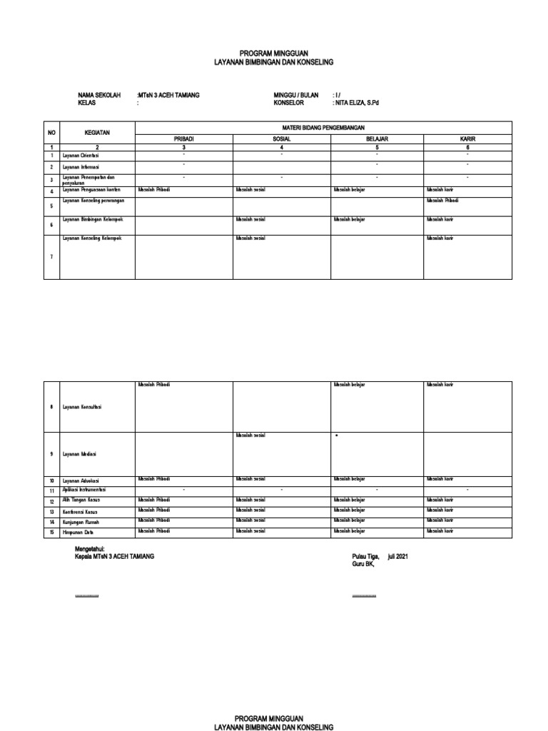 PROGRAM - MINGGUAN - LAYANAN - BK Edit | PDF
