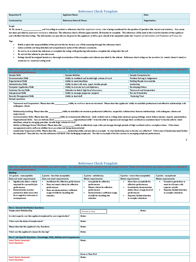 Reference Check Template | PDF | Competence (Human Resources) | Leadership