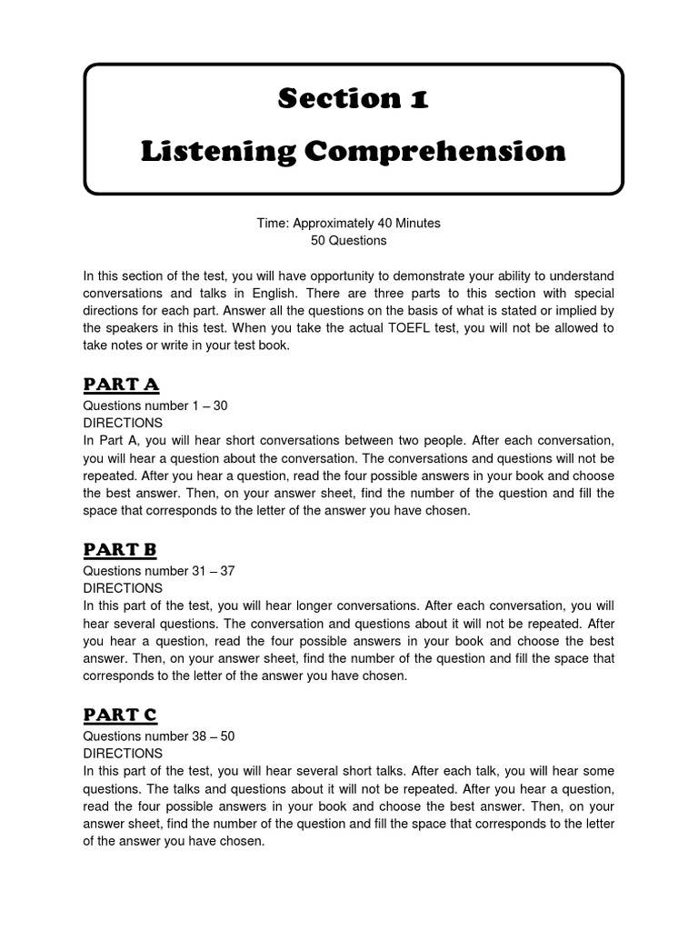 Listening Comprehension - 1-1 | PDF | Question | Test Of English As A ...