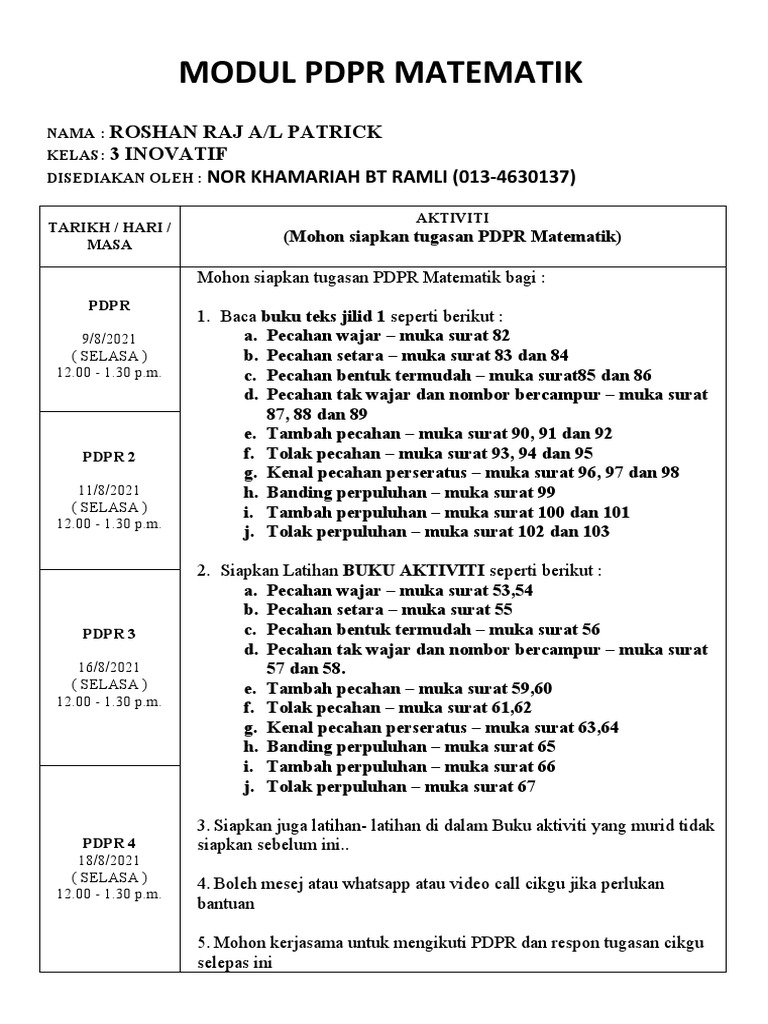 Modul Matematik Murid Cicir Julai | PDF