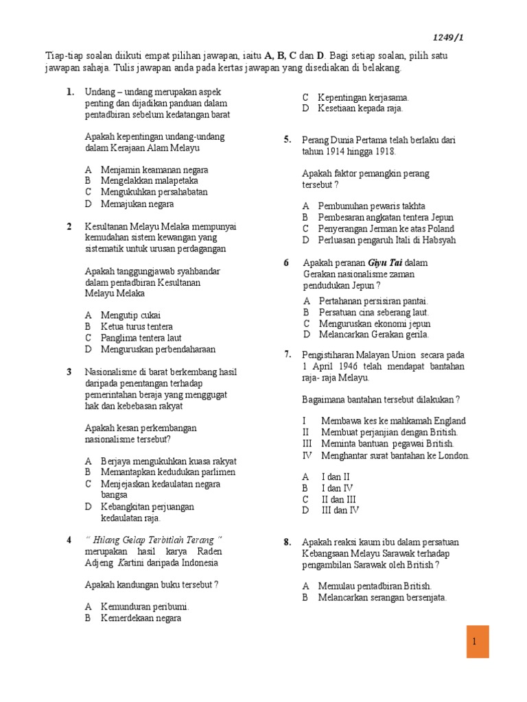 Soalan Objektif Sejarah SPM | PDF