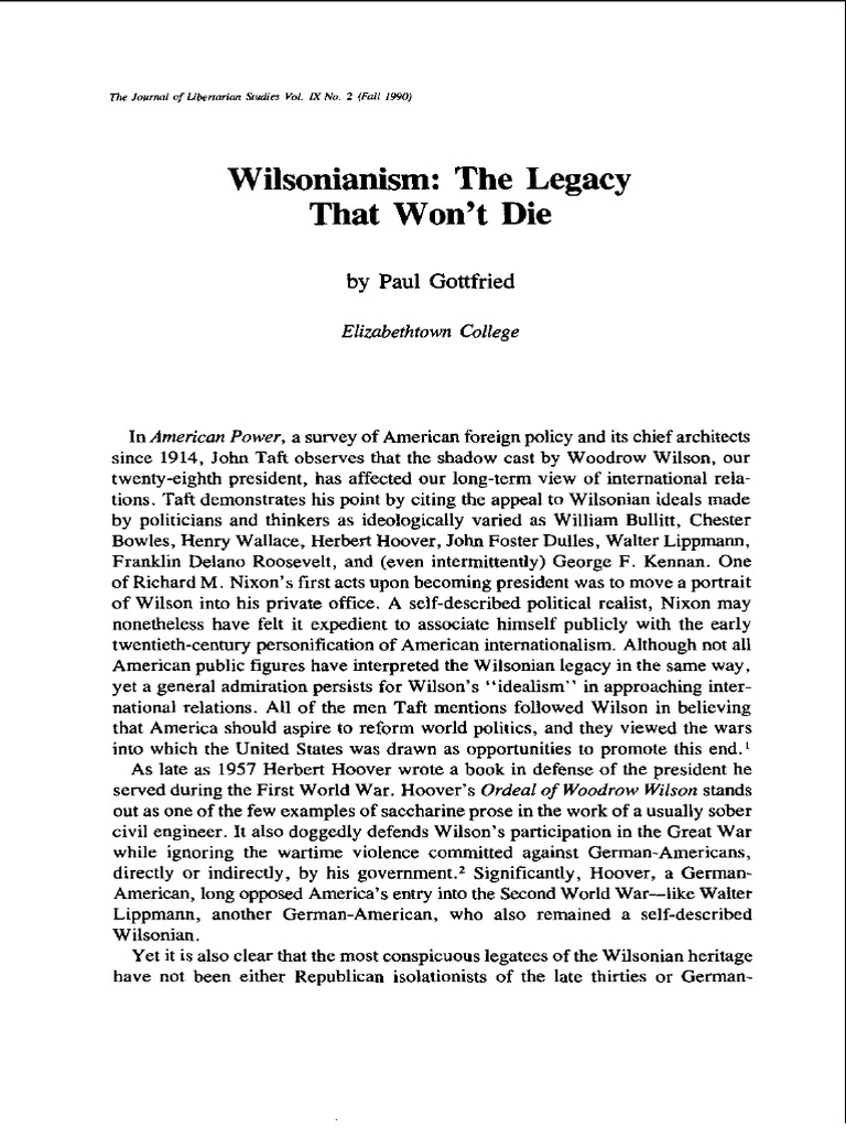Wilsonianism: The Legacy That Won't Die: Paul Gonfried | PDF | Nazi ...