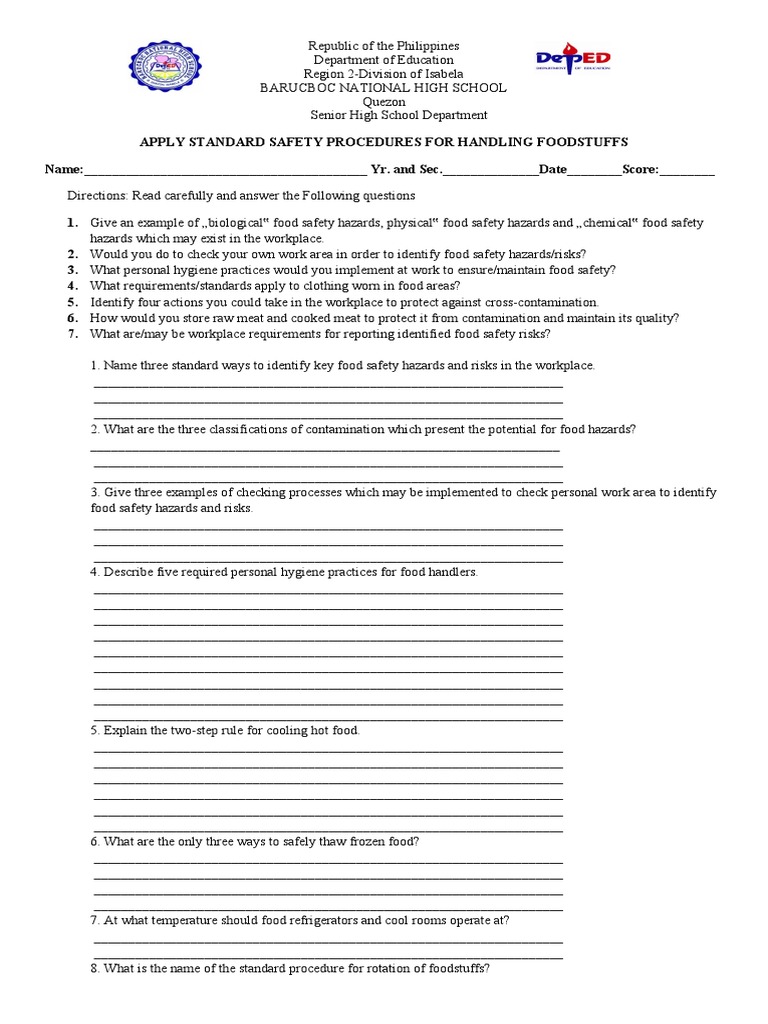 Apply Standard Safety Procedures For Handling Foodstuffs | Download ...