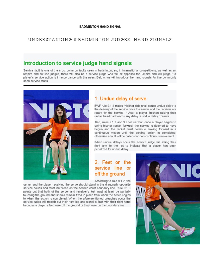 Badminton Judge Hand Signals Guide | PDF | Sports | Athletic Sports