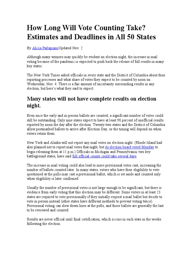 How Long Will Vote Counting Take | PDF | Voting | Elections