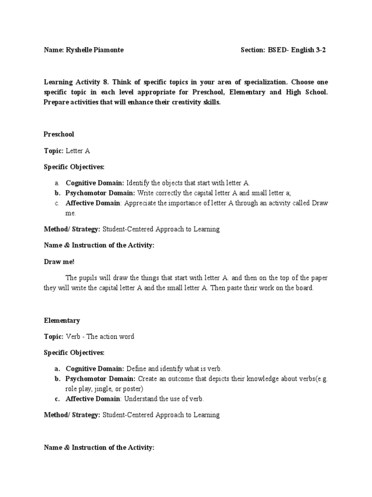 Learning Activity 8 | PDF | Cognition | Learning