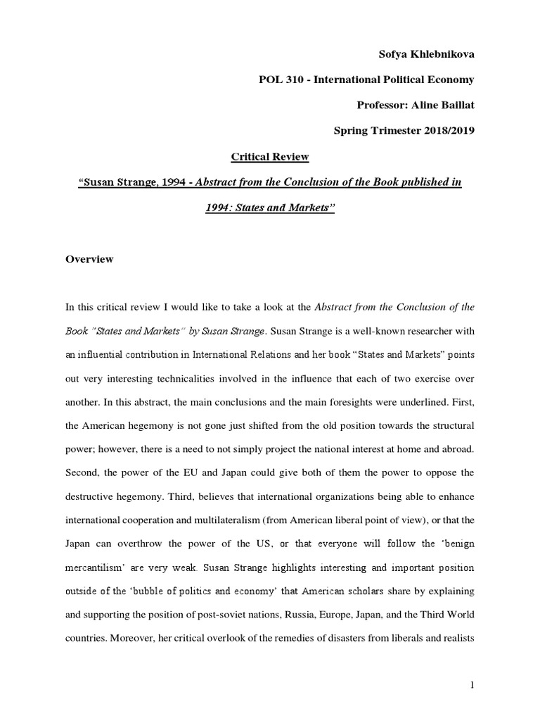Critical Review Susan Strange 1994 Abstr | PDF | World Politics ...