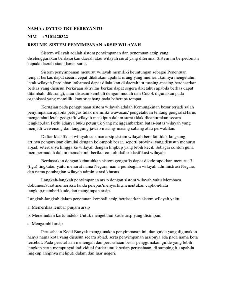 Sistem Penyimpanan Arsip Wilayah | PDF