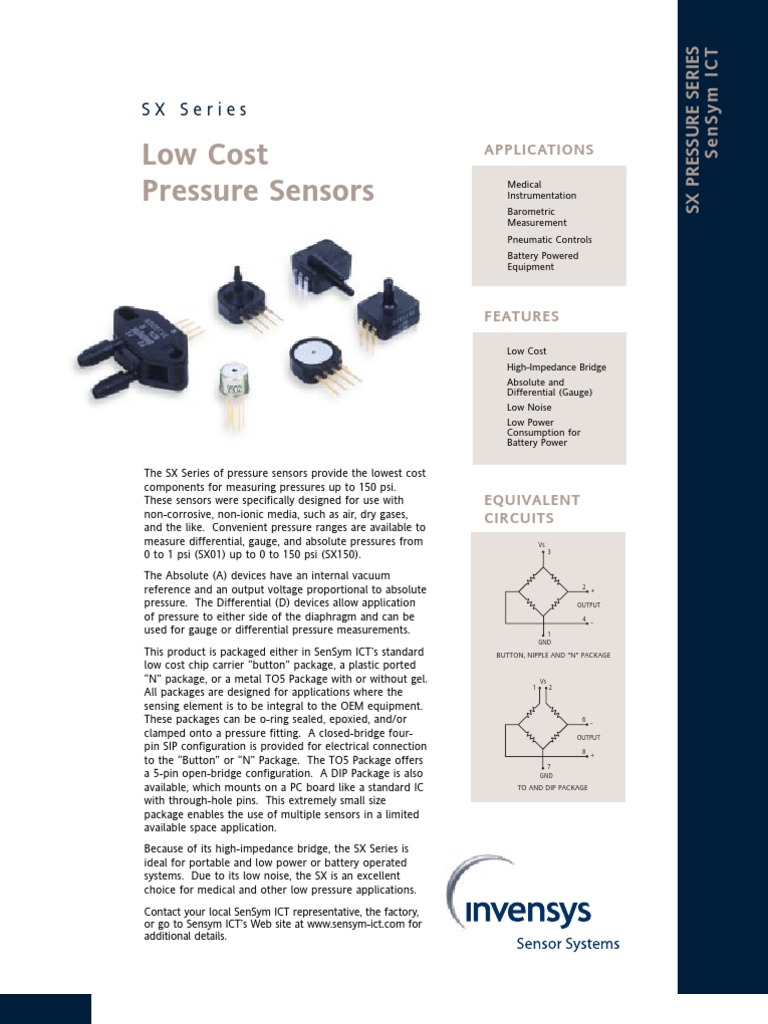 Pressure Sensor Datasheet | PDF | Pressure Measurement | Electrical ...