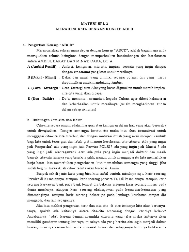 Materi BK XII Modul I KD.3 Meraih Masa Depan DGN Konsep ABCD | PDF | Pengembangan Diri