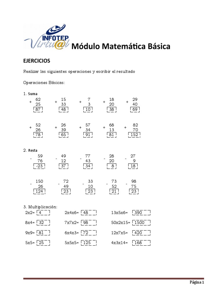 Ejercicios de Matemática Básica | PDF