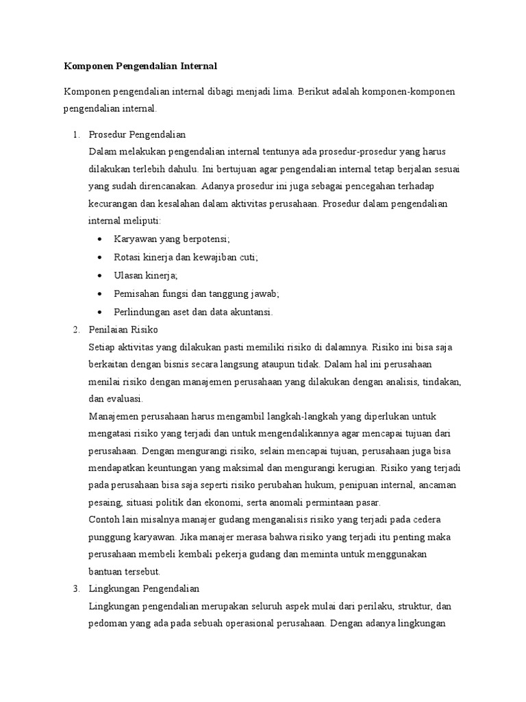 Komponen Pengendalian Internal (KPI) dalam 5 Bagian | PDF