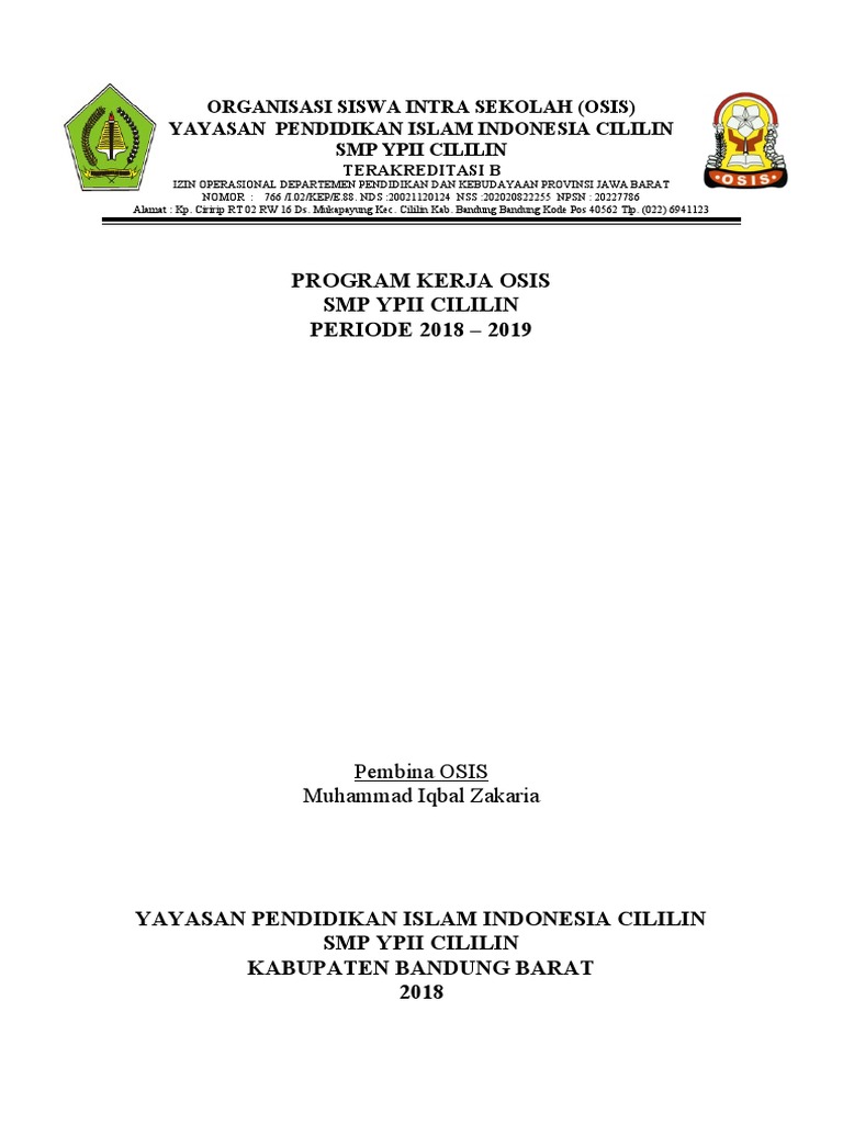 Program Kerja OSIS SMP YPII 2018-2019 | PDF