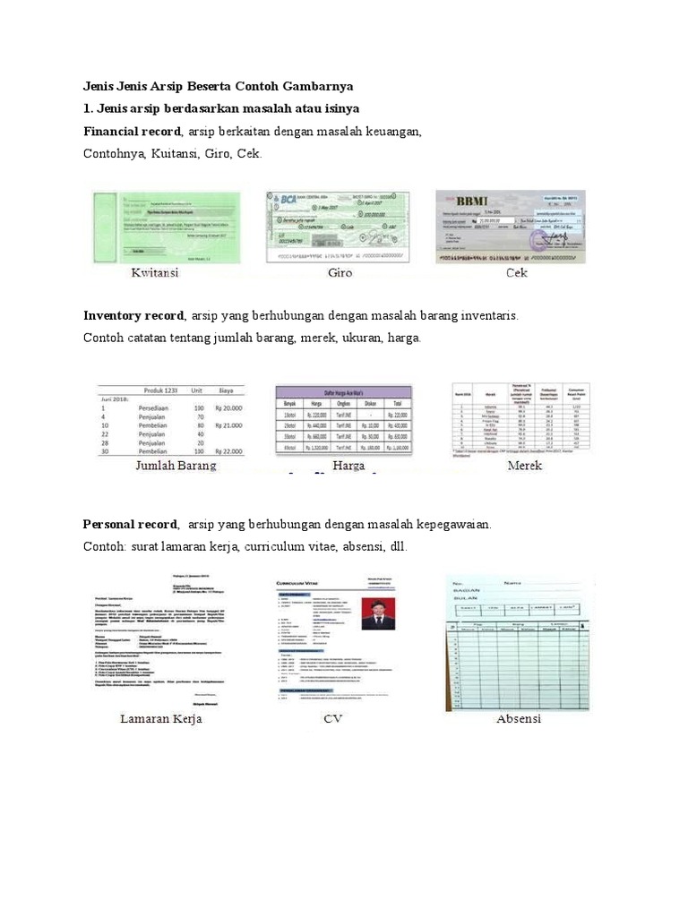 Jenis Jenis Arsip Beserta Contoh Gambarnya | PDF