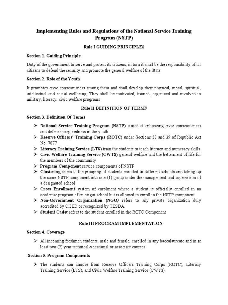 Implementing Rules and Regulations of NSTP | PDF | Reserve Officers' Training Corps | Justice