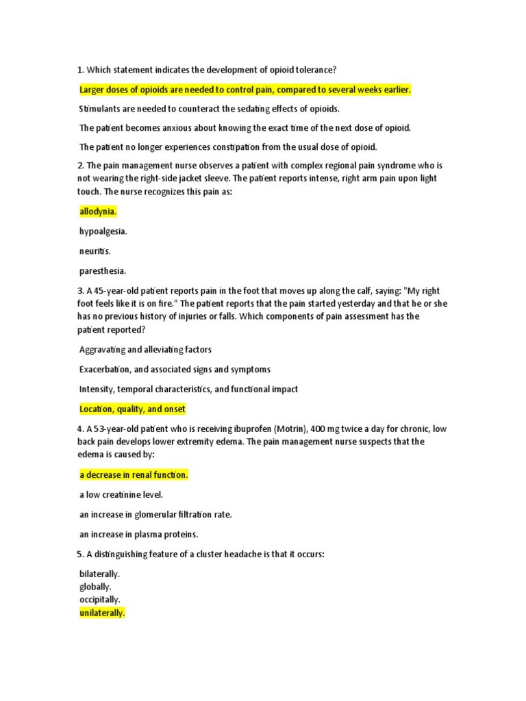 Questions and Answers1236 | PDF | Pain Management | Pain