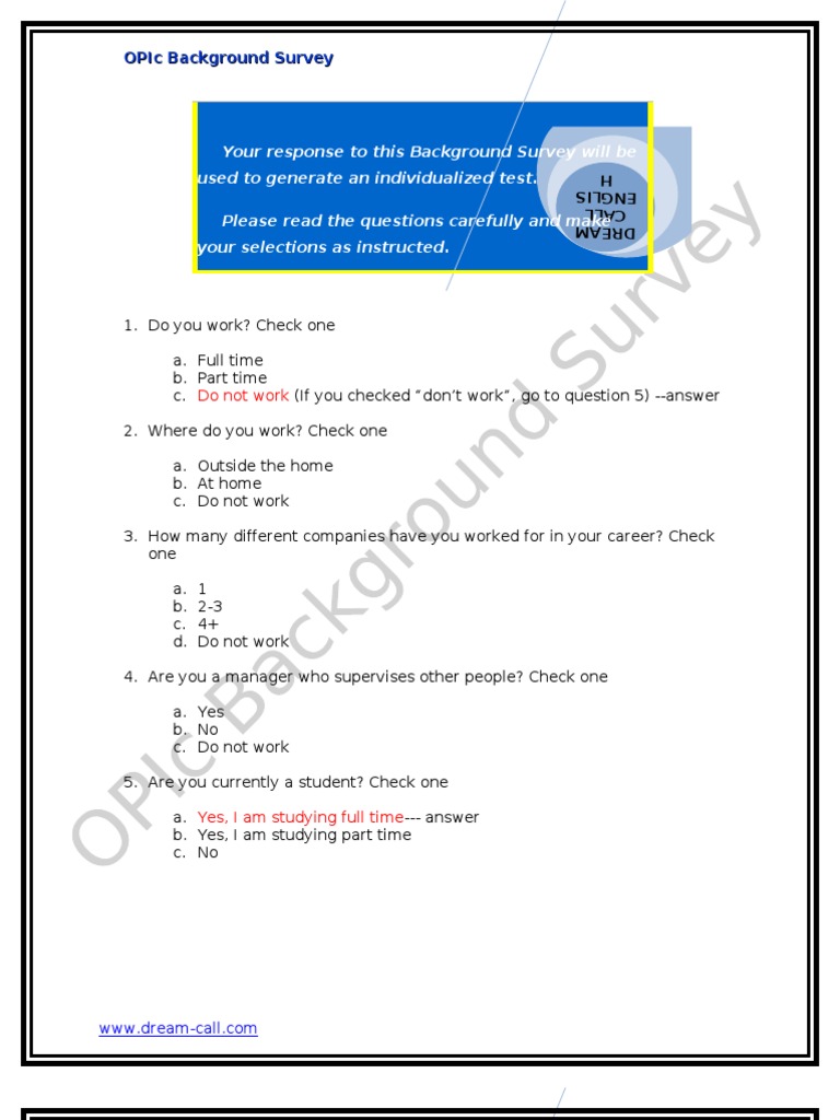 OPIc Background Survey | PDF | Sports | Leisure