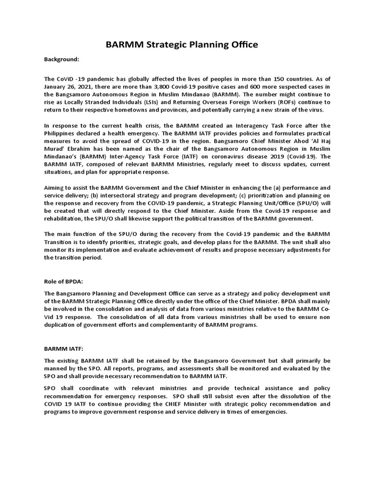 BARMM Strategic Planning Office | PDF | Global Health | Health Sciences