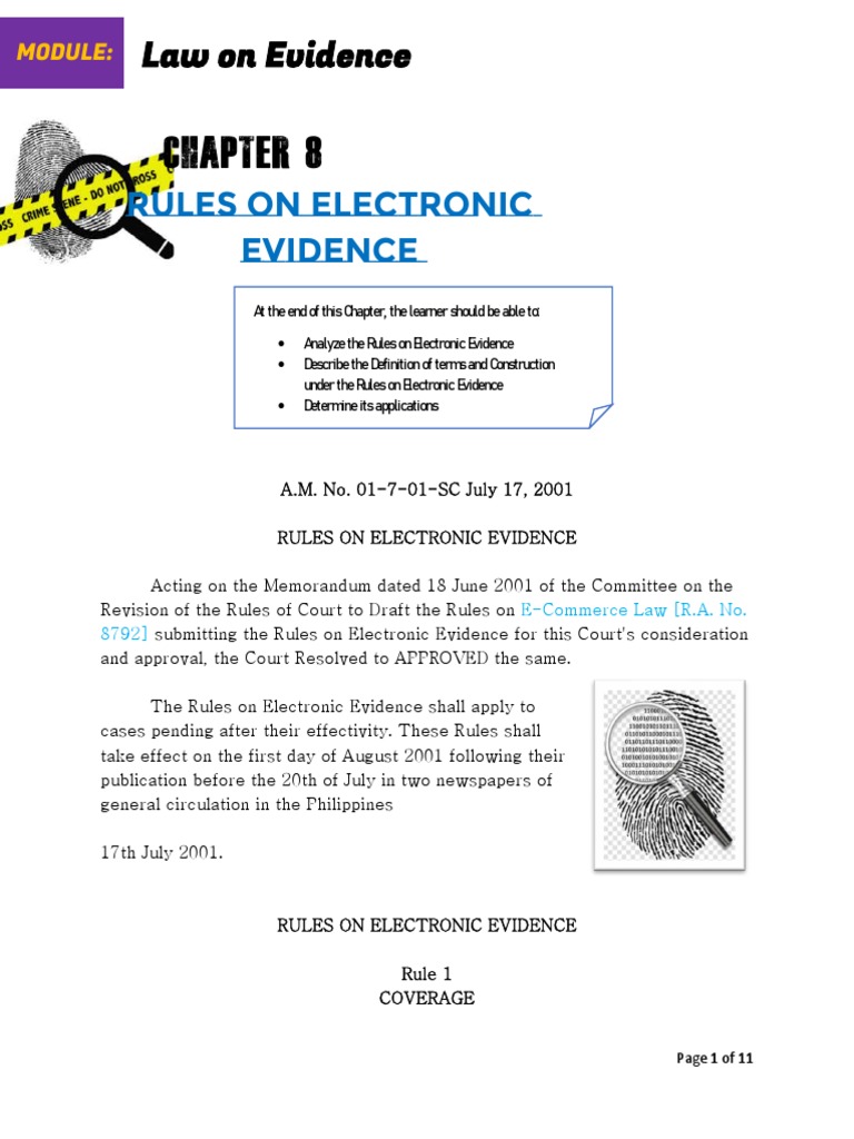 CHAPTER 8 - Rule On Electronic Evidence | PDF | Affidavit | Public Key Cryptography