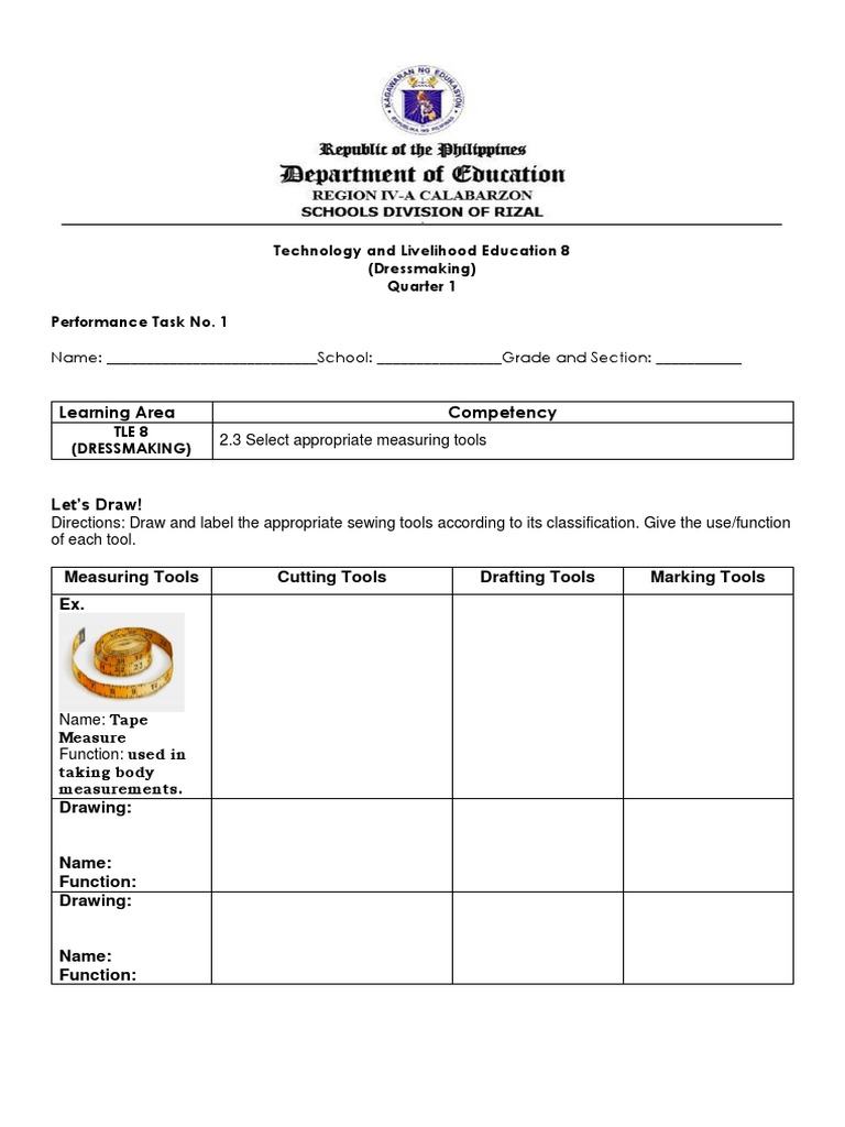 Tle 8 Dressmaking PT 1 4 q1 | PDF | Rubric (Academic)