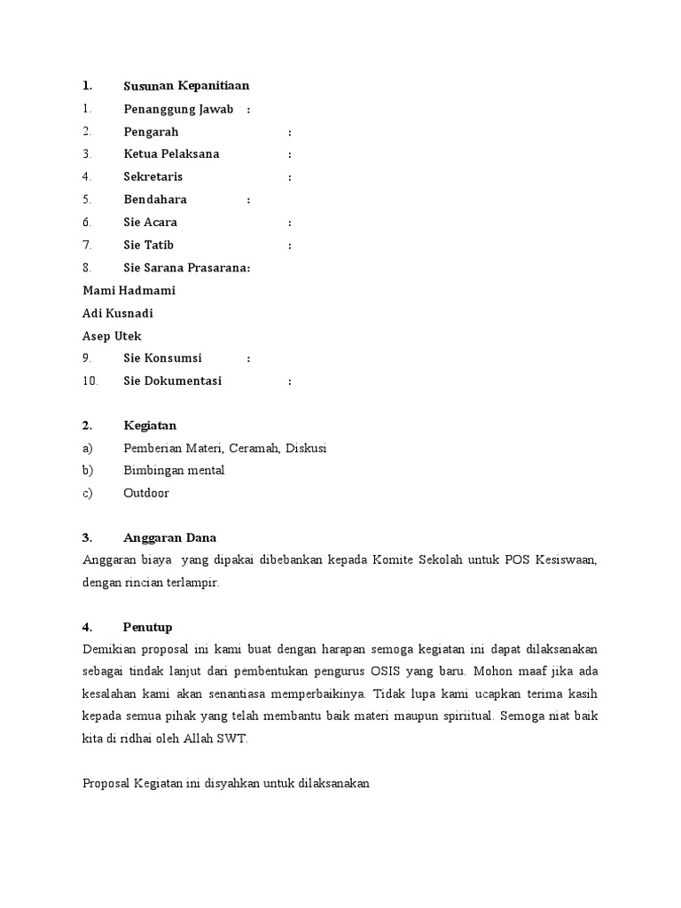 PROPOSAL Susunan Panitia | PDF
