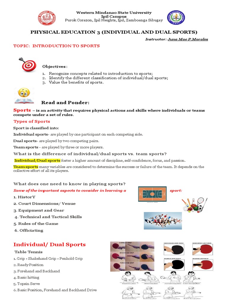 Module 1 P.E 3 Introduction To Sports | PDF | Pitcher | Sports