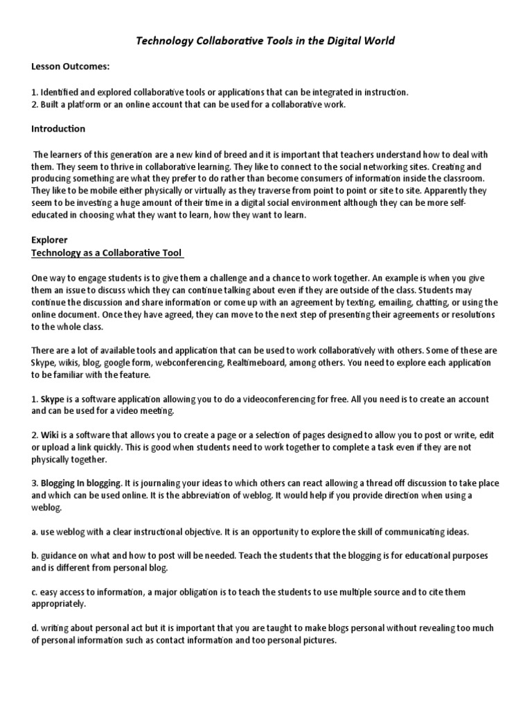 Technology Collaborative Tools in The Digital World | PDF | Blog ...