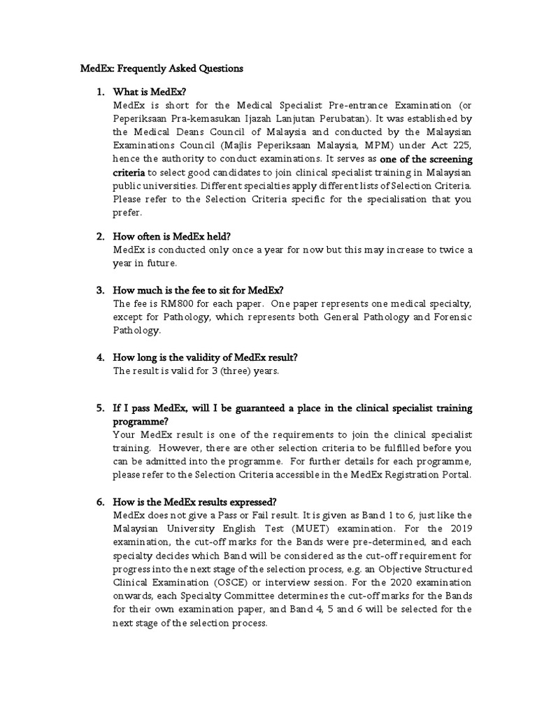 MedEx FAQ 2020 | PDF | Medicine | Pathology