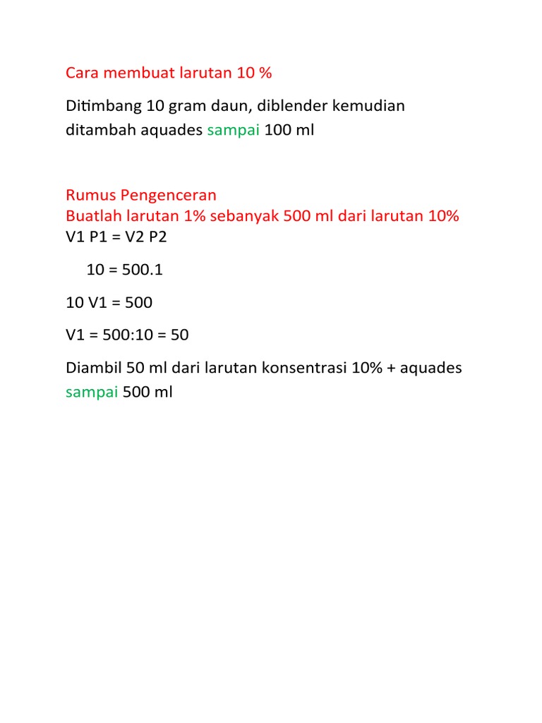 Cara Membuat Larutan 10-1 | PDF