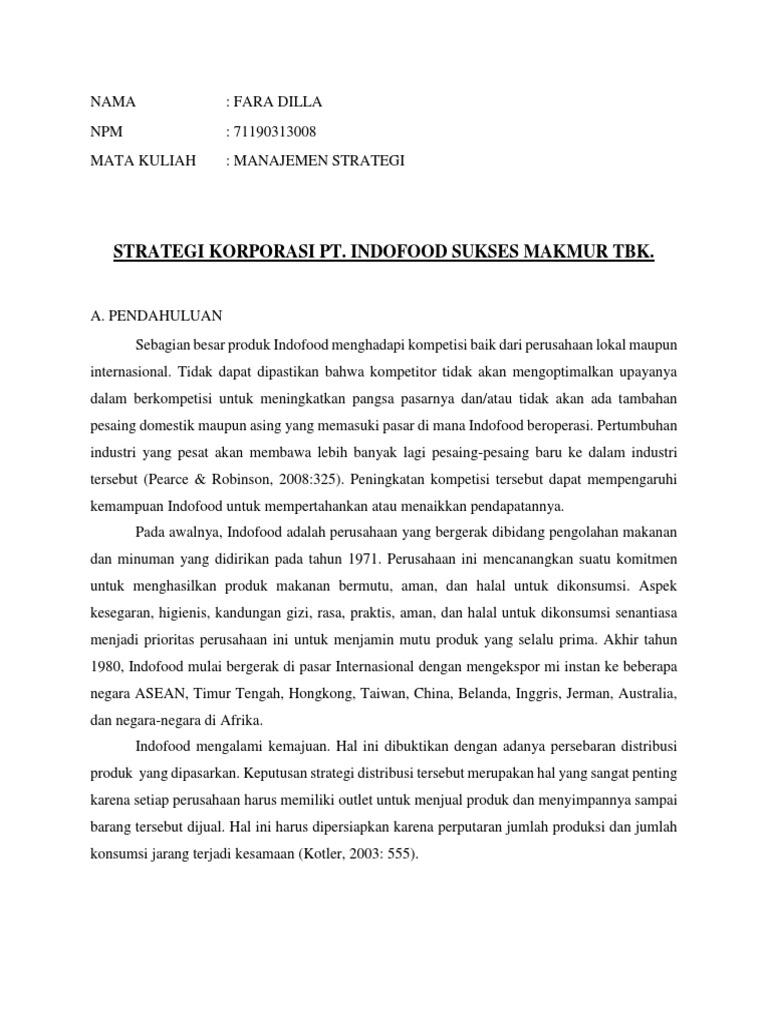 Analisis Strategi Korporasi PT Indofood | PDF | Bisnis
