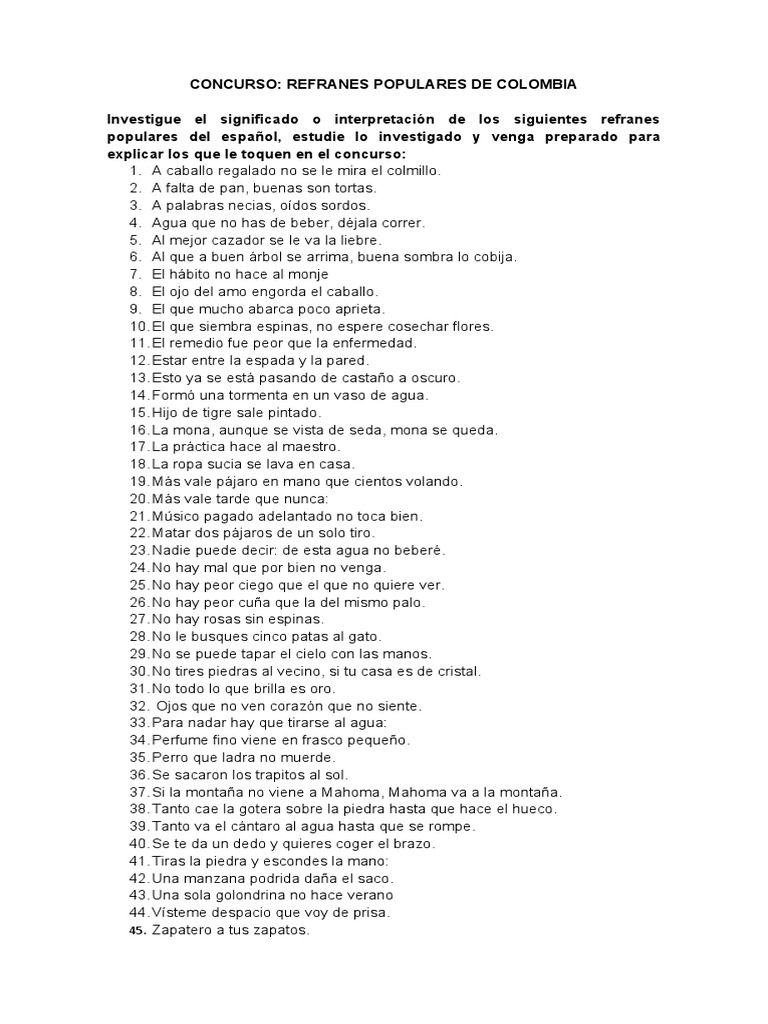 Refranes Populares de Colombia | PDF