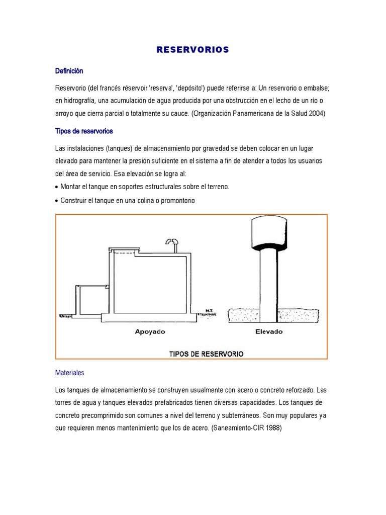 Tipos y componentes de reservorios de agua | PDF | Reservorio | Agua