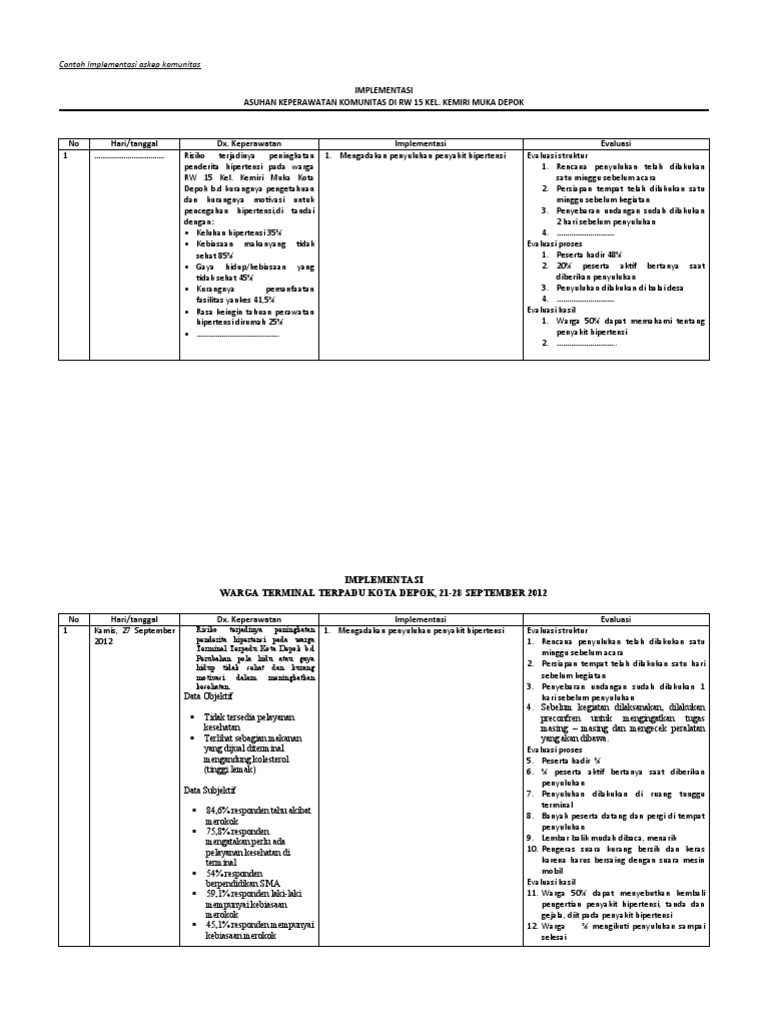 Contoh Implementasi Askep Komunitas | PDF