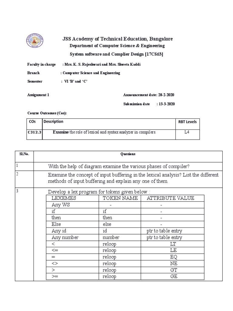 JSS Academy of Technical Education, Bangalore | PDF | Parsing | Computing